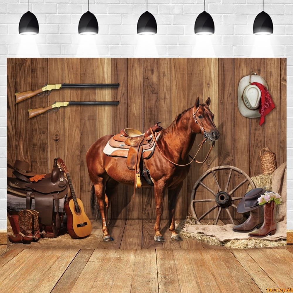 Western Cowboy Stable Horse Backdrop Haystack Baby Shower Kids Birthday ...