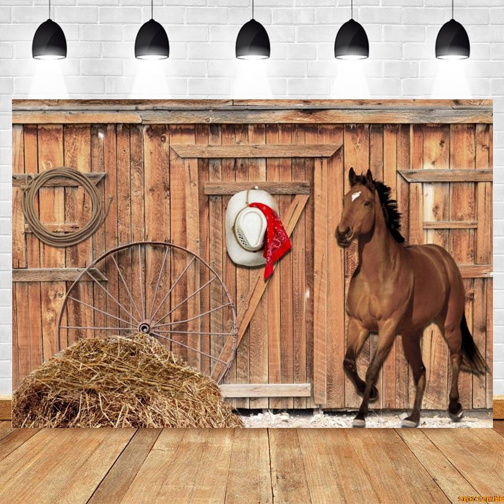 Western Cowboy Stable Horse Backdrop Haystack Baby Shower Kids Birthday ...