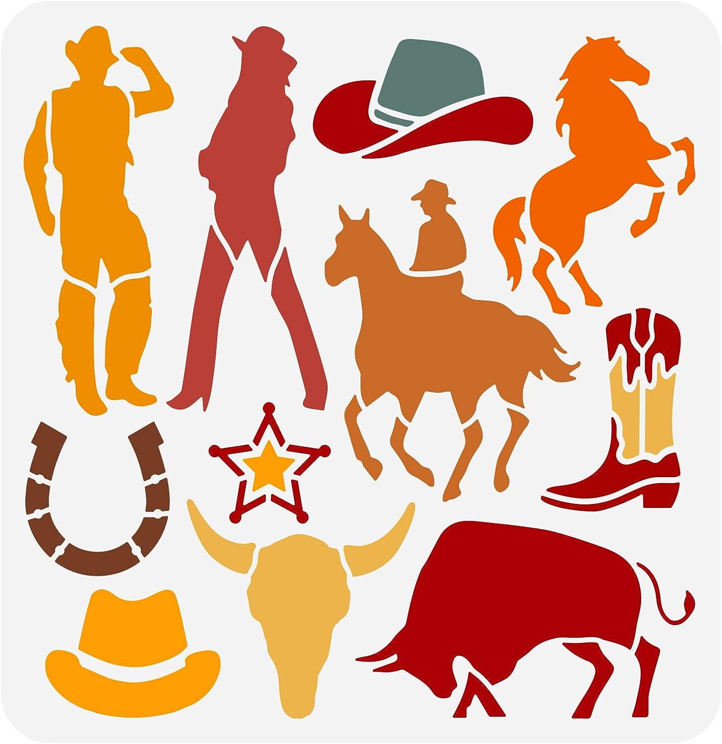 Western Cowboy Stencil 11.8x11.8 inch Cowboy Theme Drawing Painting ...