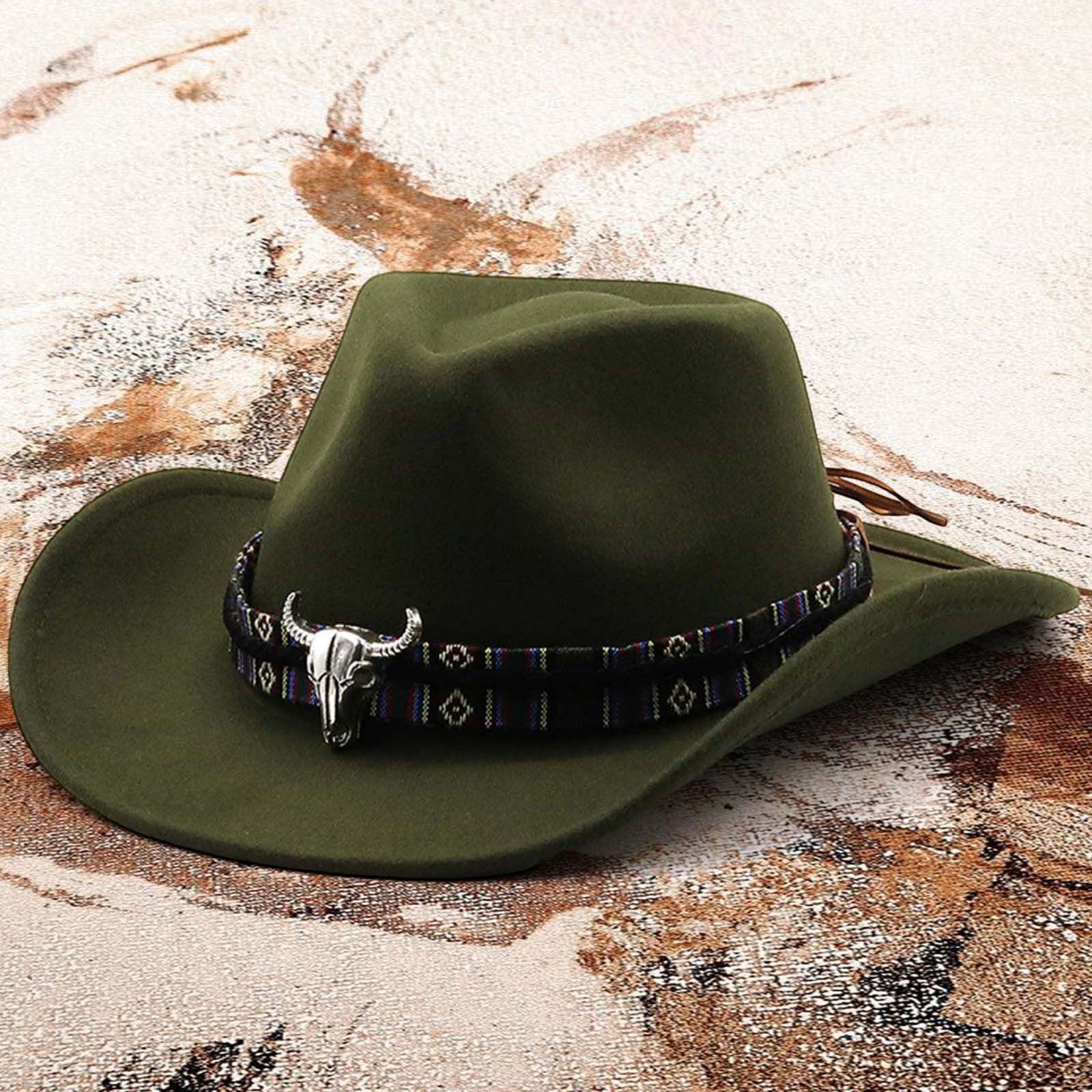 Western Cowboy Style Hat Jazz Bowler Hat Cow Head Decoration Ethnic ...