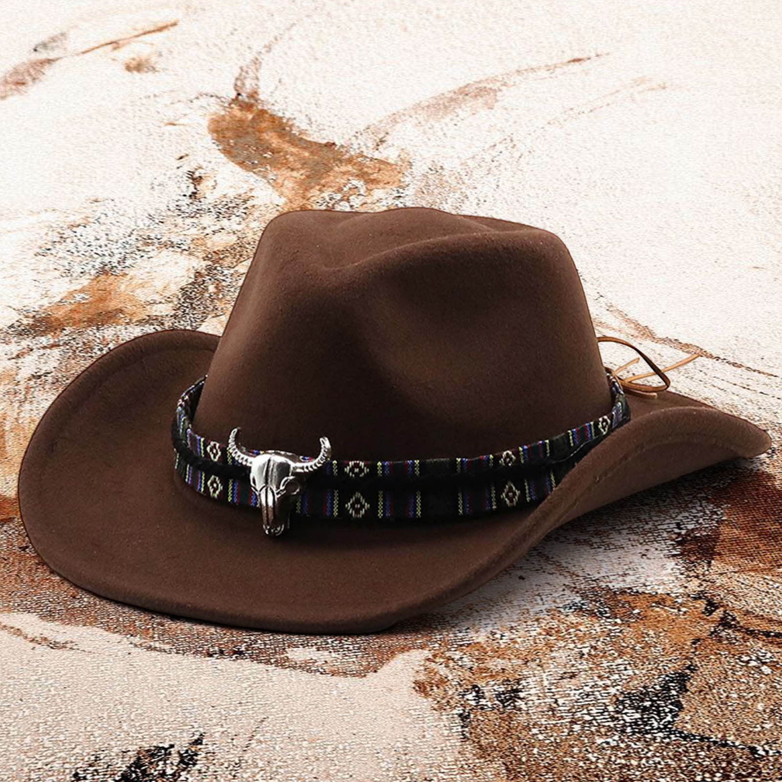 Western Cowboy Style Hat Jazz Bowler Hat Cow Head Decoration Ethnic ...