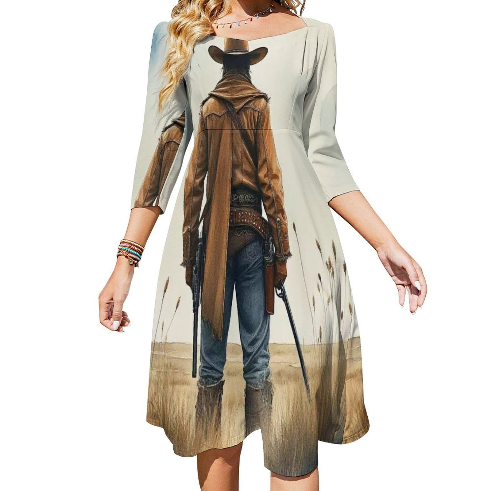 Western Cowboy Style Sweetheart Knot Flared Dress Fashion Design Large ...
