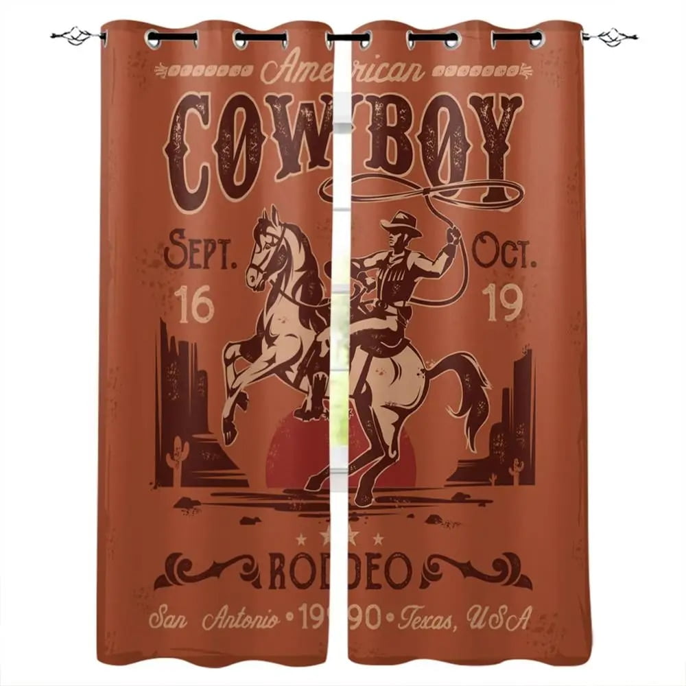 Western Cowboy Style Window Curtain Bedroom Kitchen Decor Curtain Panel ...