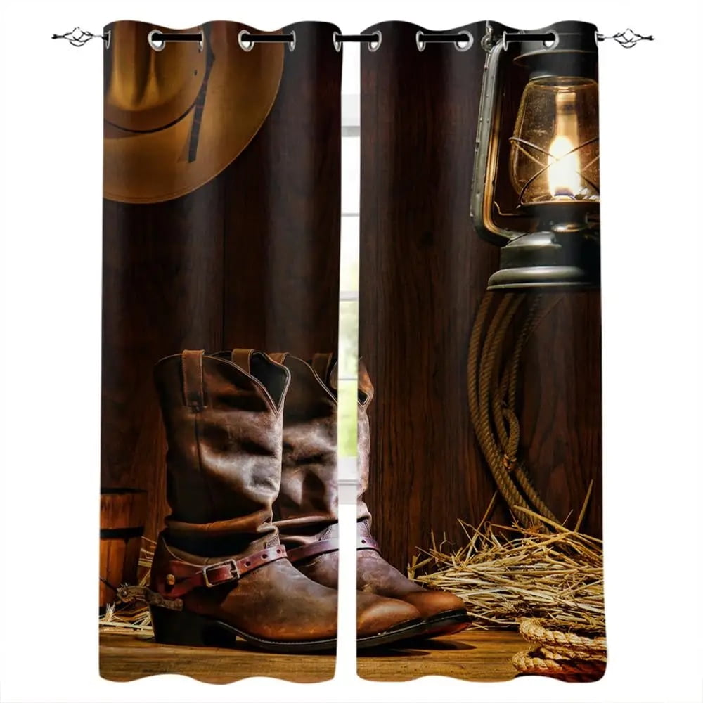 Western Cowboy Style Window Curtain Bedroom Kitchen Decor Curtain Panel ...