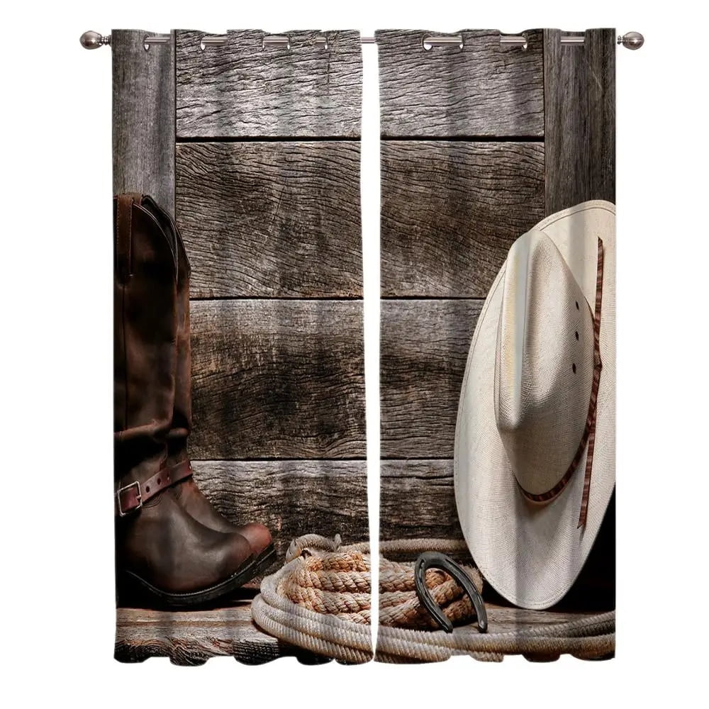 Western Cowboy Style Window Curtain Bedroom Kitchen Decor Curtain Panel ...