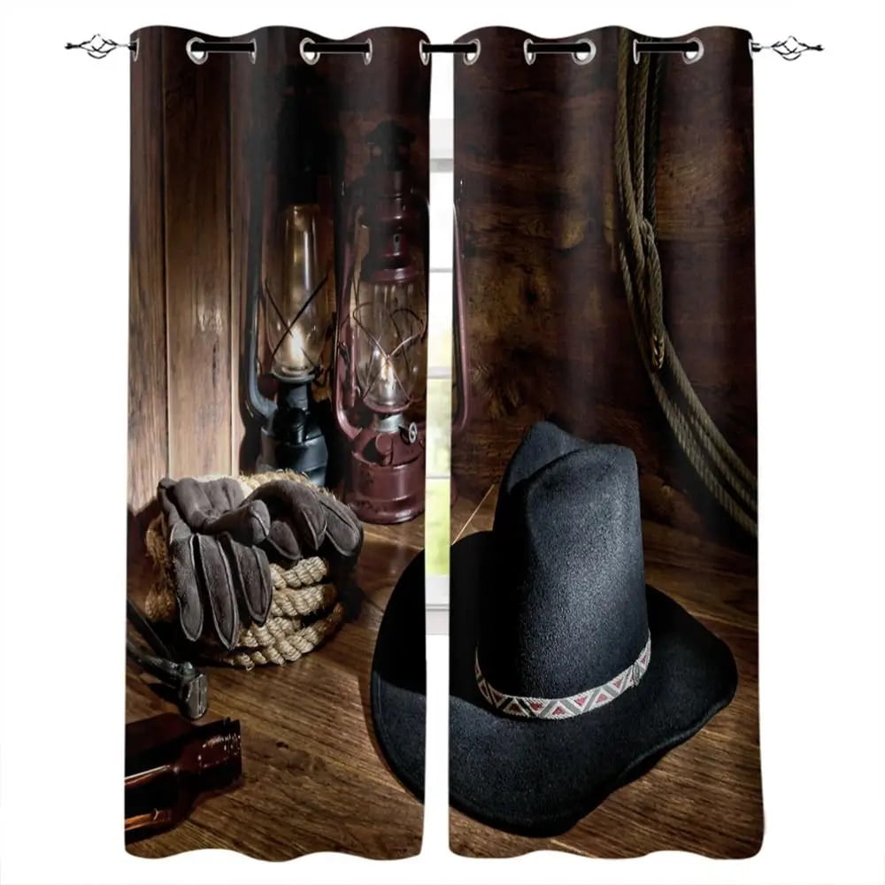 Western Cowboy Style Window Curtain Bedroom Kitchen Decor Curtain Panel ...