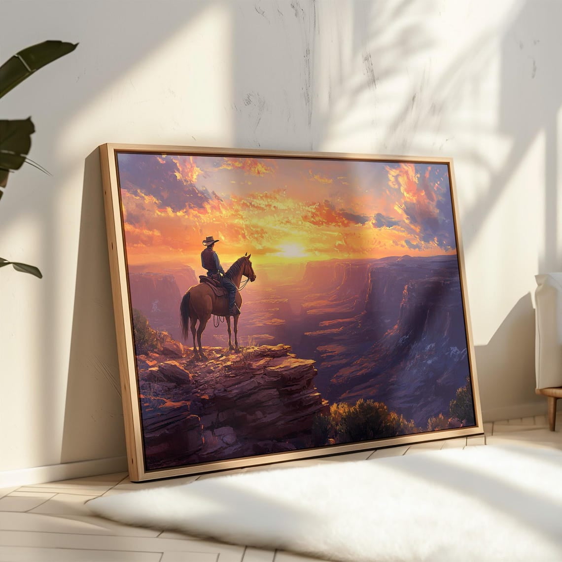 Western Cowboy Sunset Print - Majestic Canyon Landscape Art - Horseback Rider Wall Decor ...