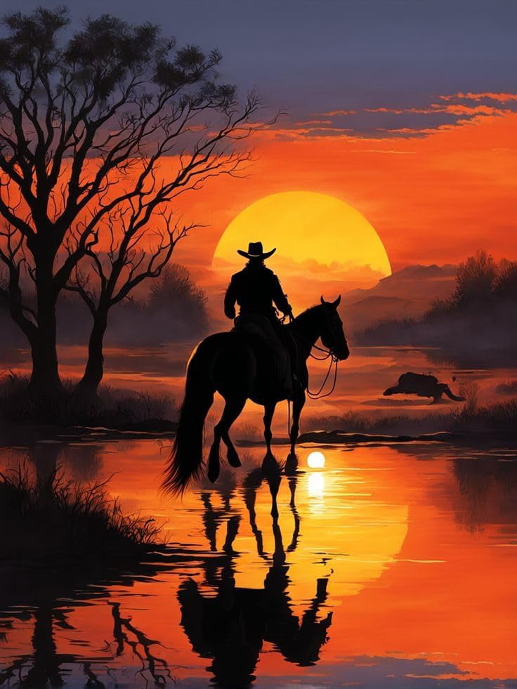 Western Cowboy in The Sunsets 1000 Piece Jigsaw Puzzle Suitable for All ...