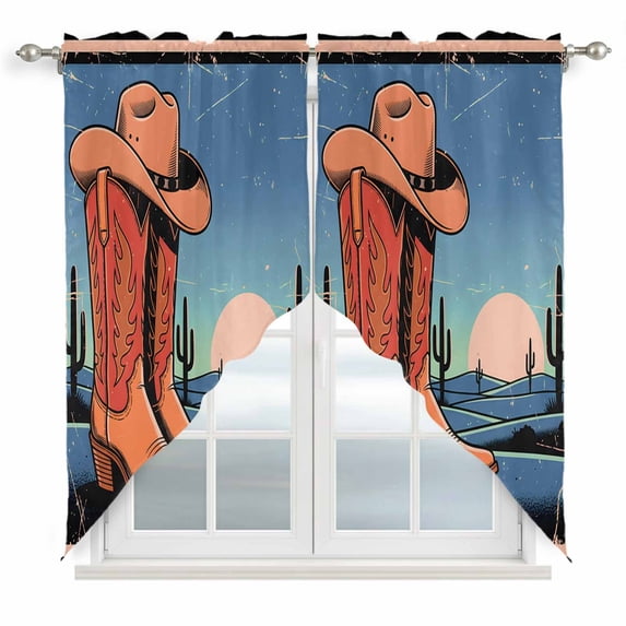 Western Cowboy Swag Curtain Valance for Window 2 Panels Cartoon Cowboy ...