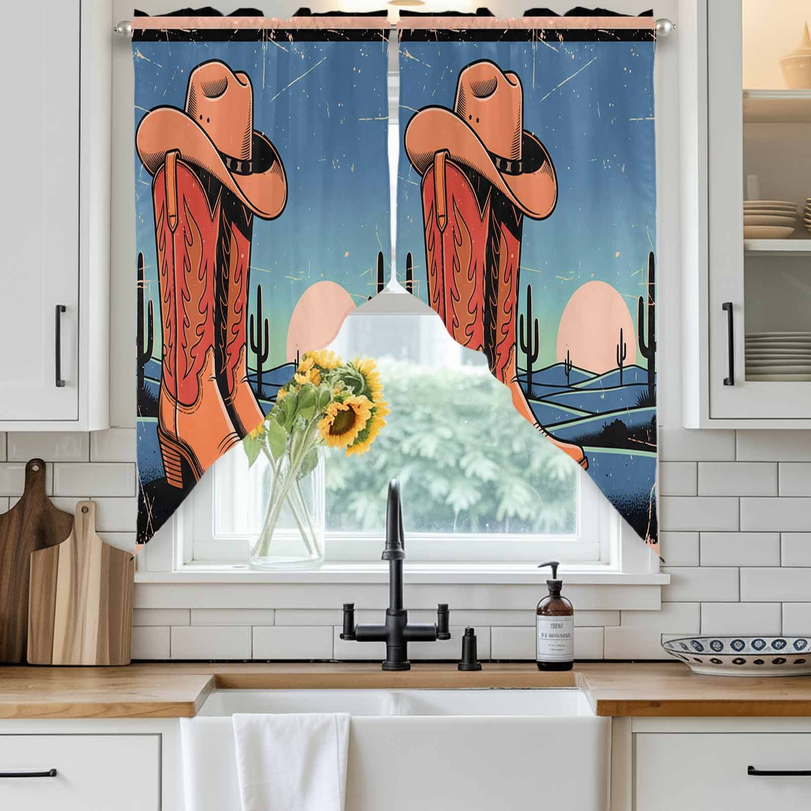Western Cowboy Swag Curtain Valance for Windows, Cartoon Cowboy Boots ...
