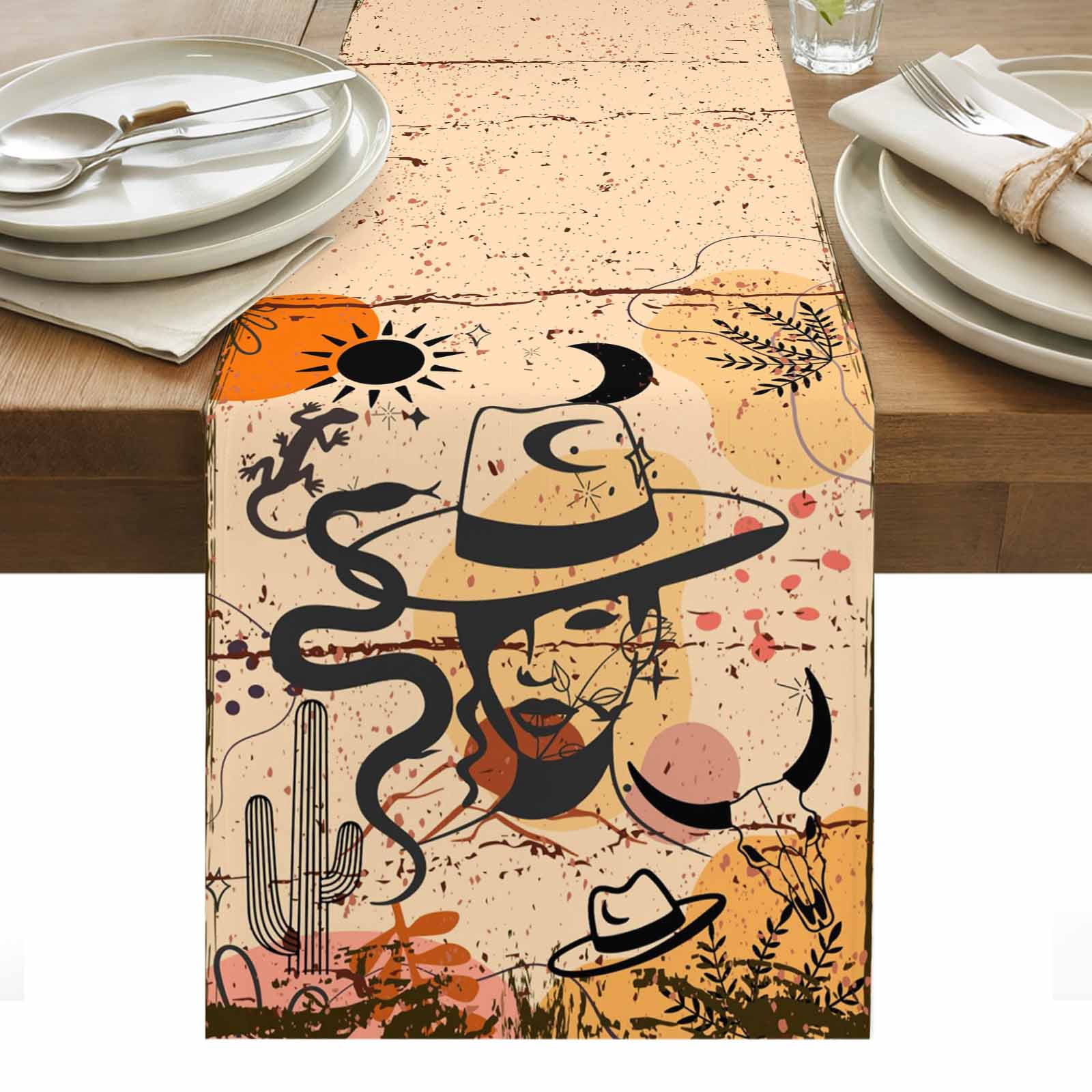 Western Cowboy Table Runner 13 x 70 Inch, Cactus Cowgirl Animal Leaf ...