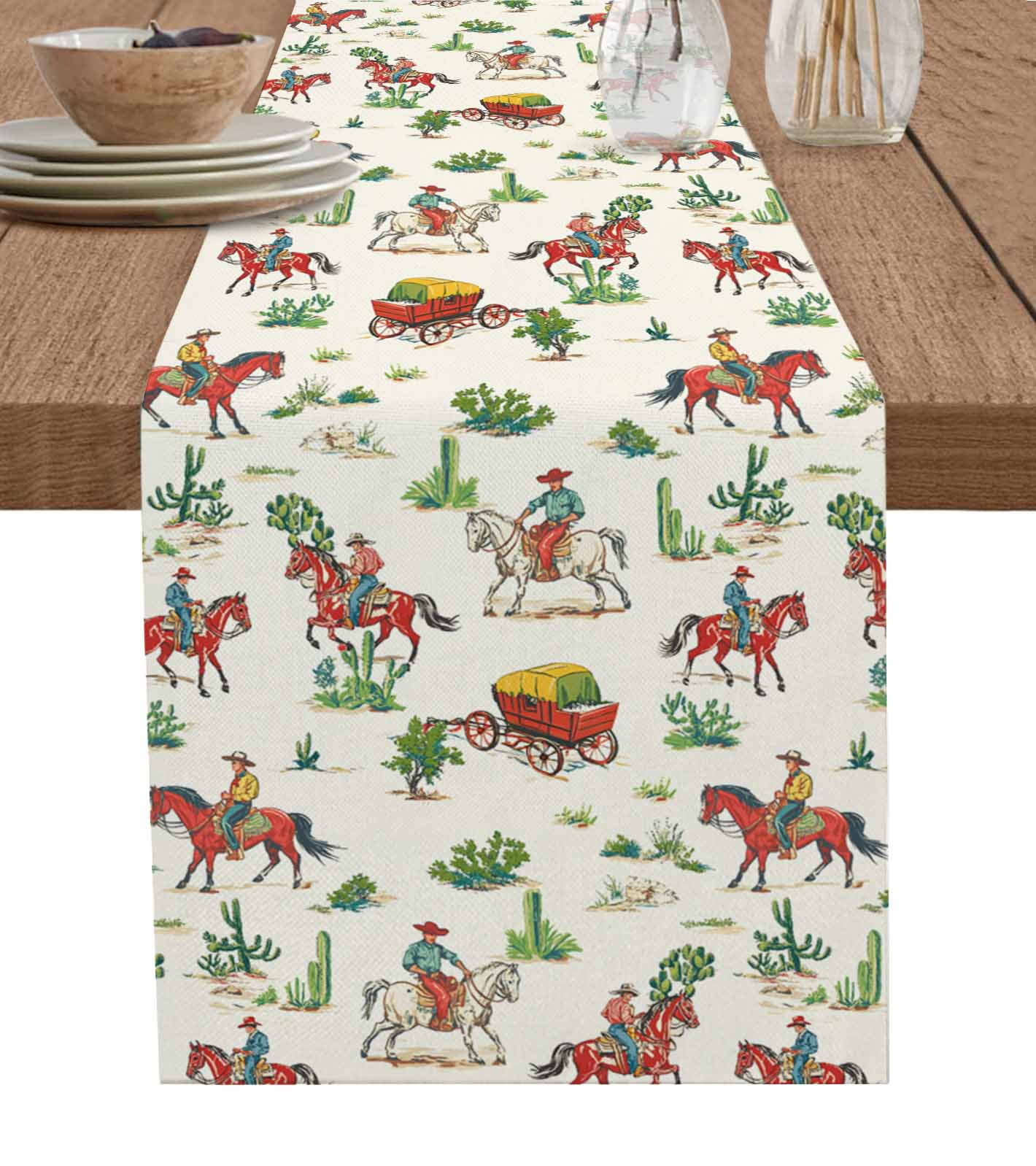 Western Cowboy Table Runner 72 Inches, Horse Cactus Farmhouse Aesthetic ...