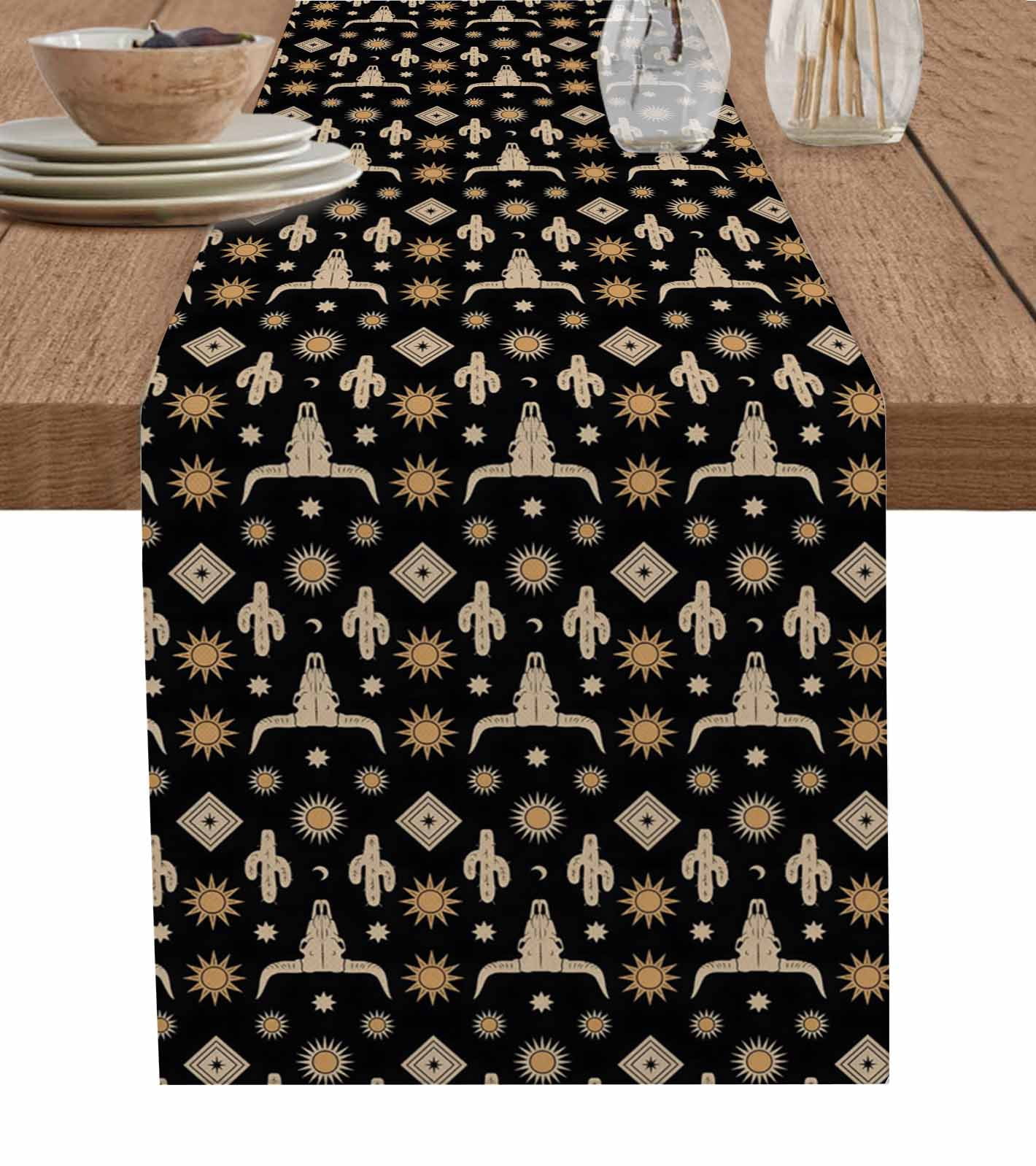Western Cowboy Table Runner 90 Inches, Country Cow Head Cactus Sun ...