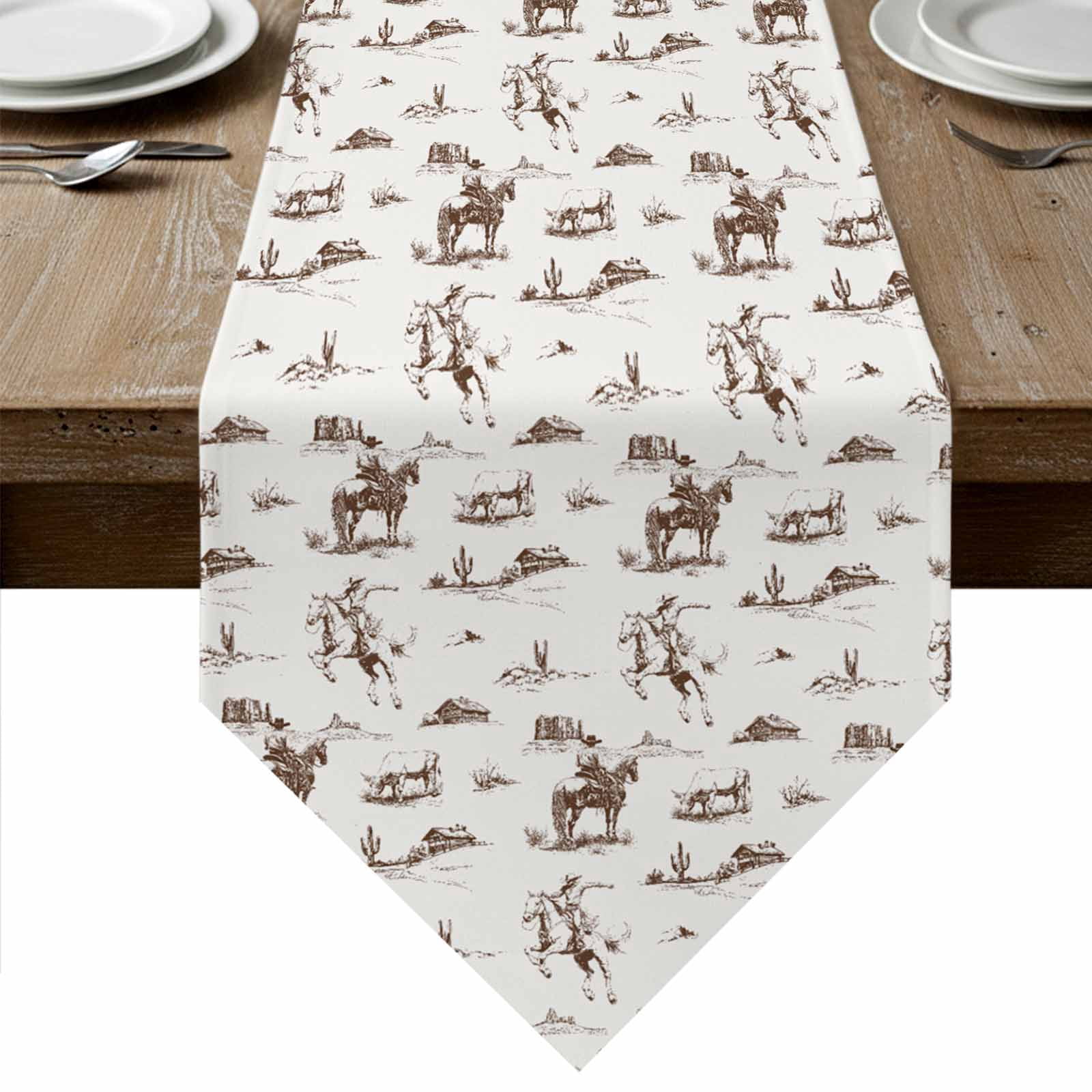 Western Cowboy Table Runner Linen Burlap Table Runner 60 Inches Long ...