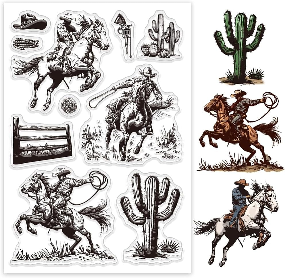 Western Cowboy Themed Clear Stamps for Cards Making Horse Cactus Clear ...