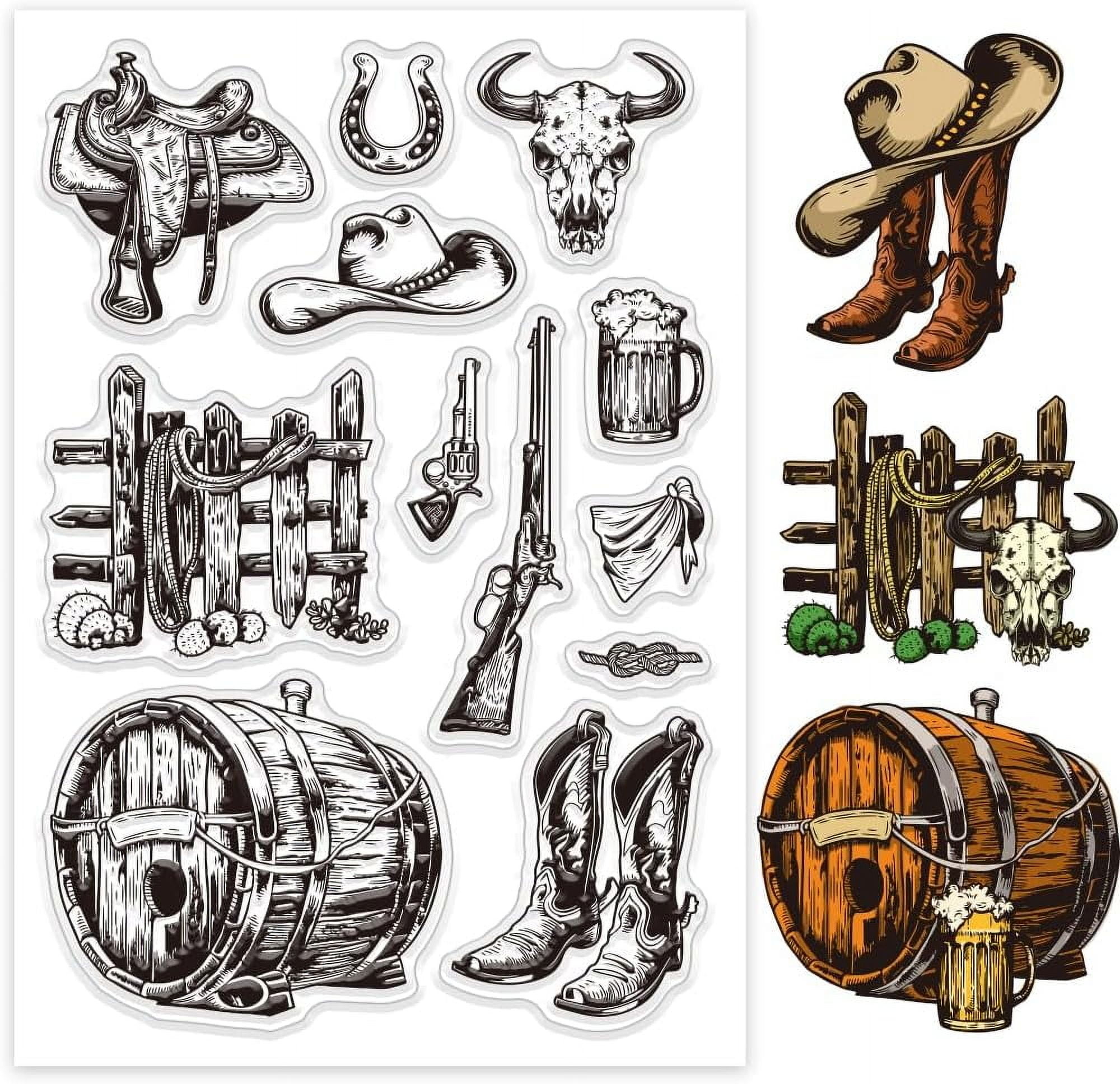 Western Cowboy Themed Clear Stamps for Cards Making Riding Boots Beer ...