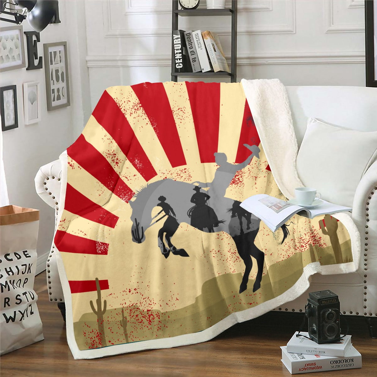 Western Cowboy Throw Blanket ,Retro Western Decor Blanket for Home Sofa ...