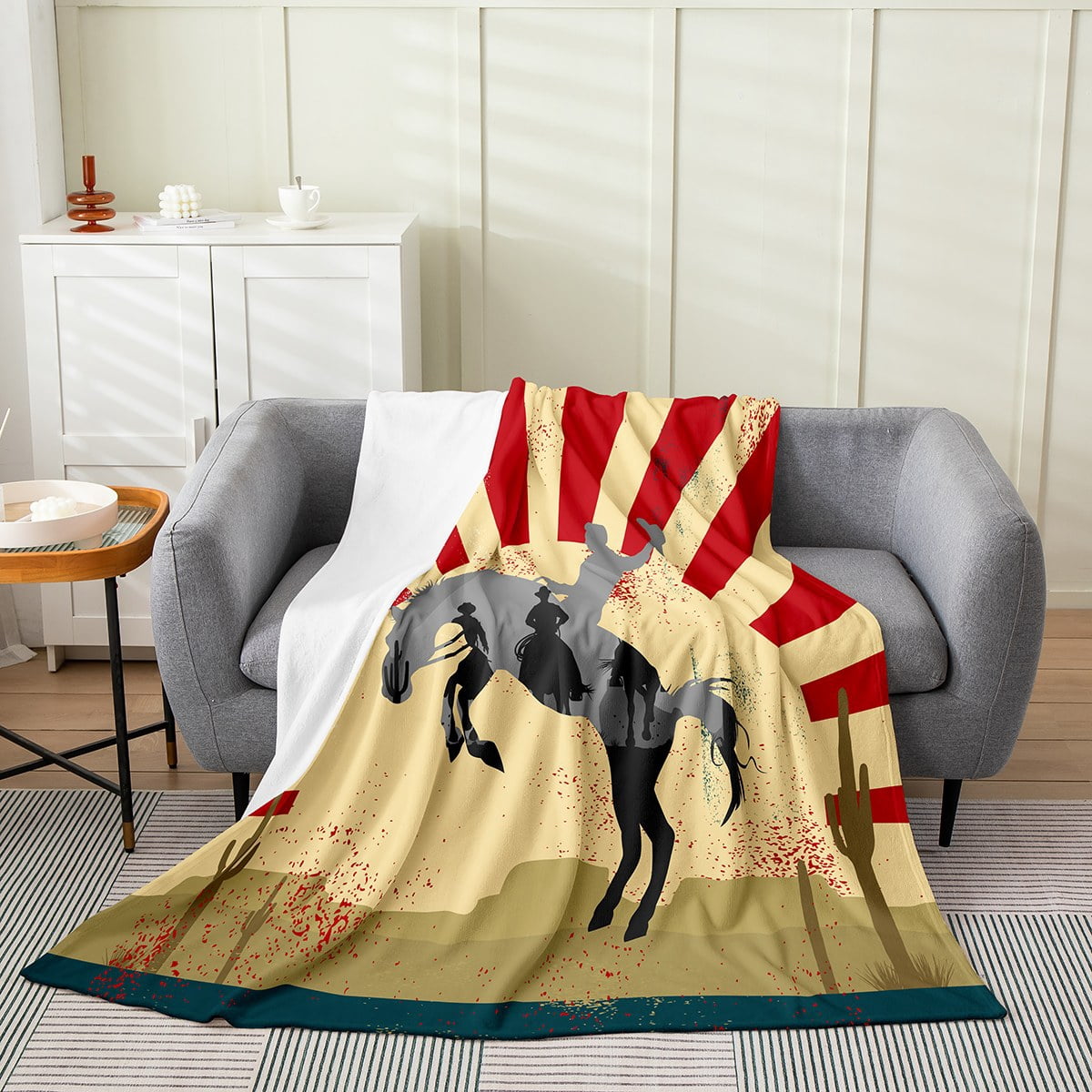 Western Cowboy Throw Blanket Queen Size,Retro Western Decor Blanket for ...