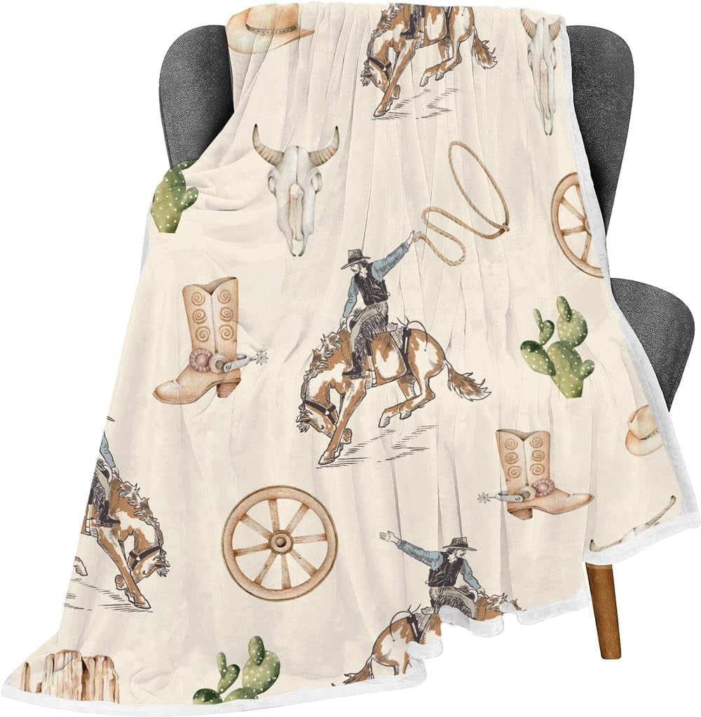 Western Cowboy Throw Blankets, Western Riding Horse Wild Tropical ...