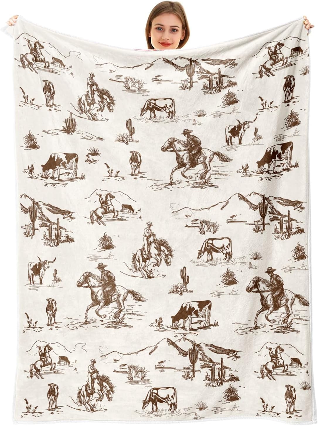 Western Cowboy Throw Blankets, Wild West Cowboy Ride Horse Cactus ...