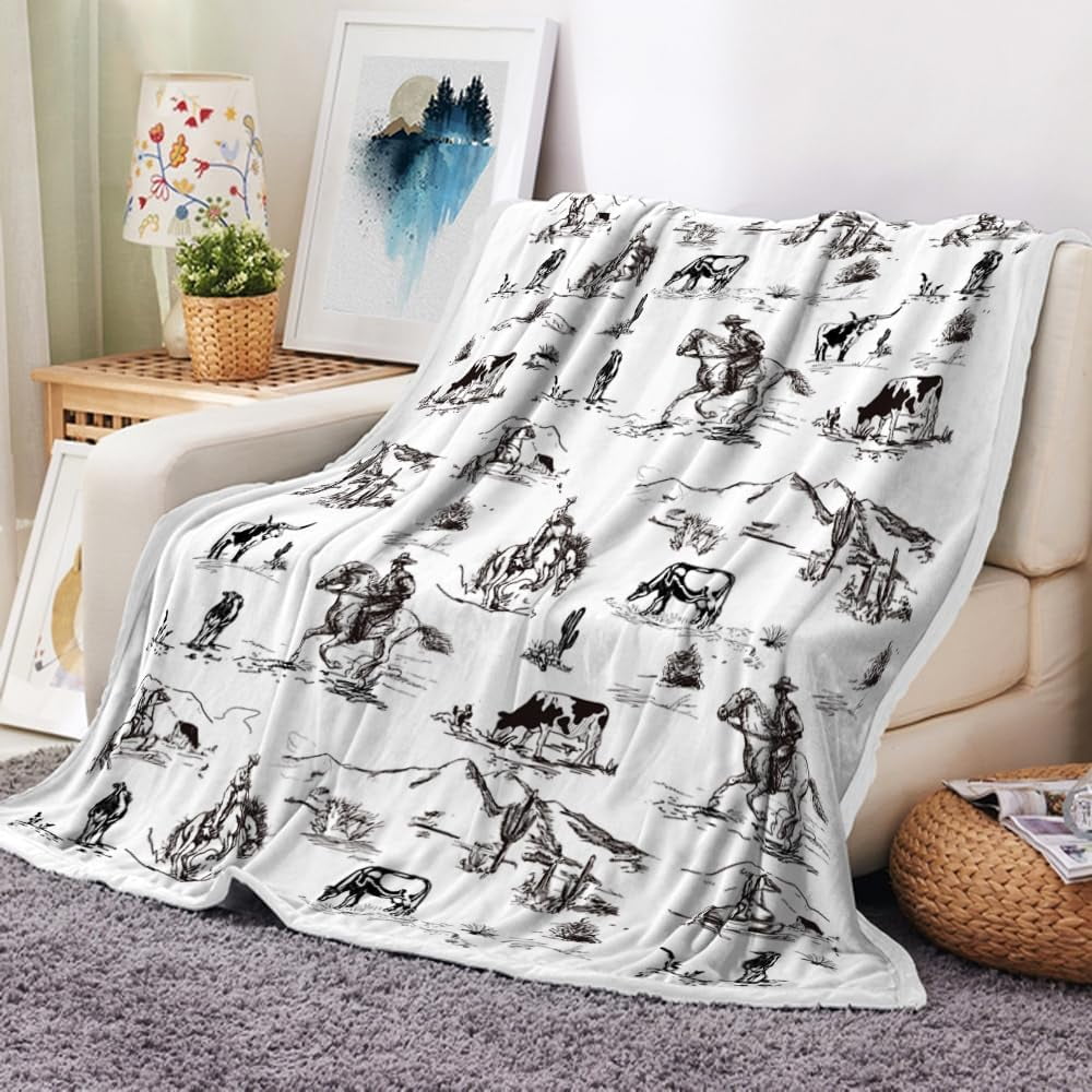 Western Cowboy Throw Blankets, Wild West Cowboy Ride Horse Desert ...