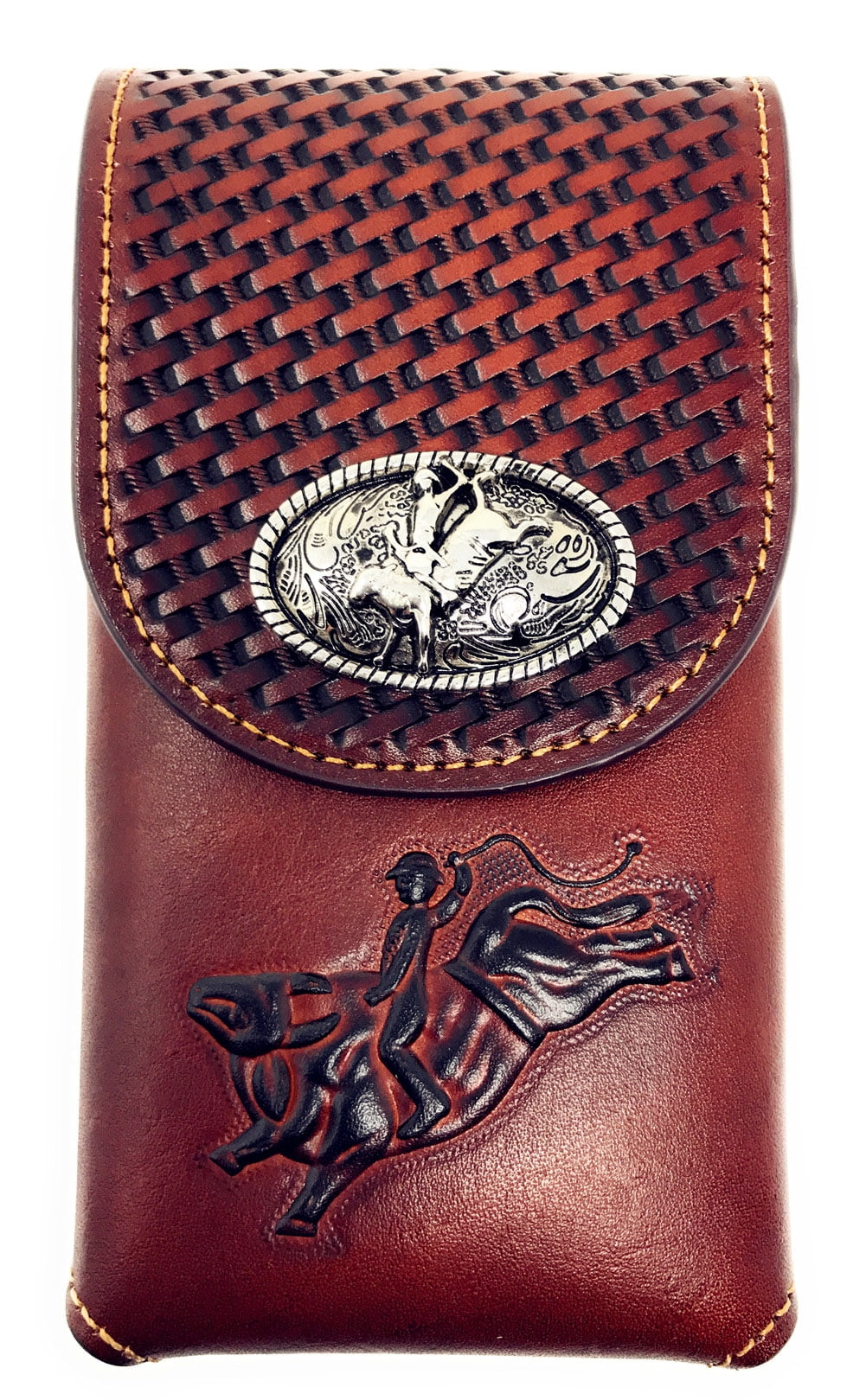 Western Cowboy Tooled Basketweave Leather Rodeo Concho Belt Loop ...