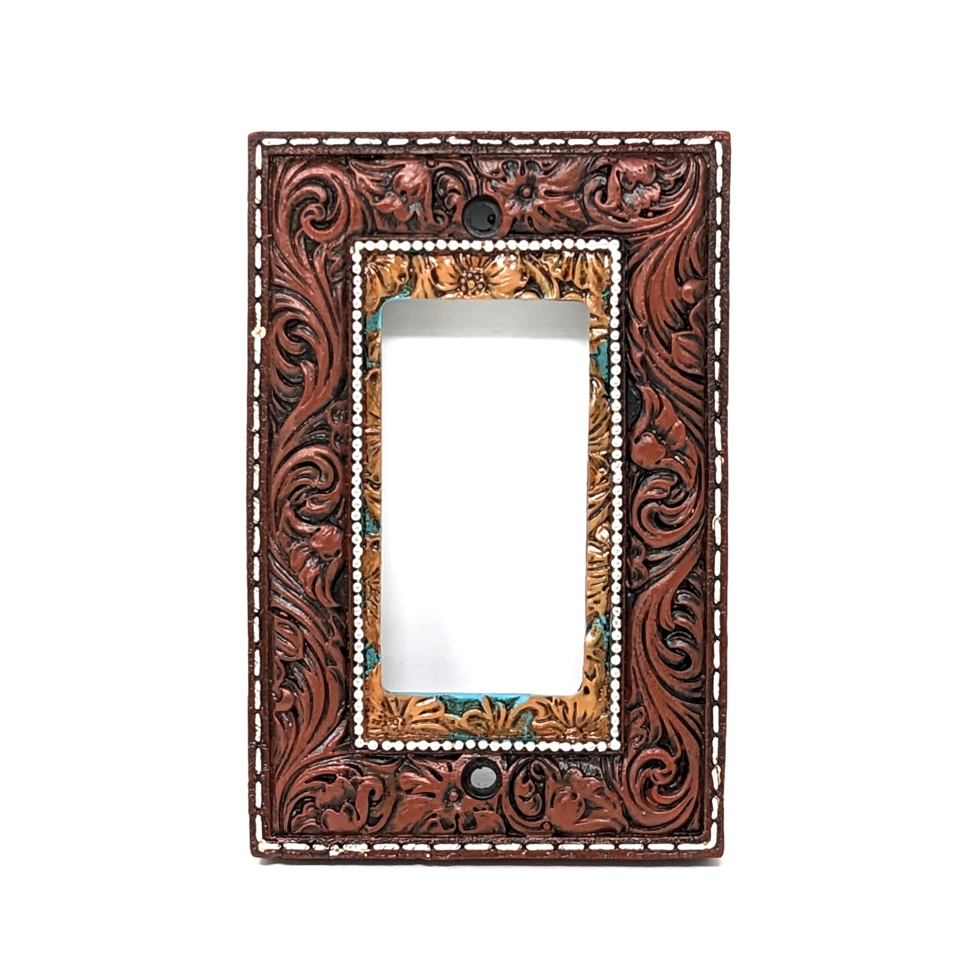 Western Cowboy Tooled Leather Design Resin Single Rocker Switch Plate ...
