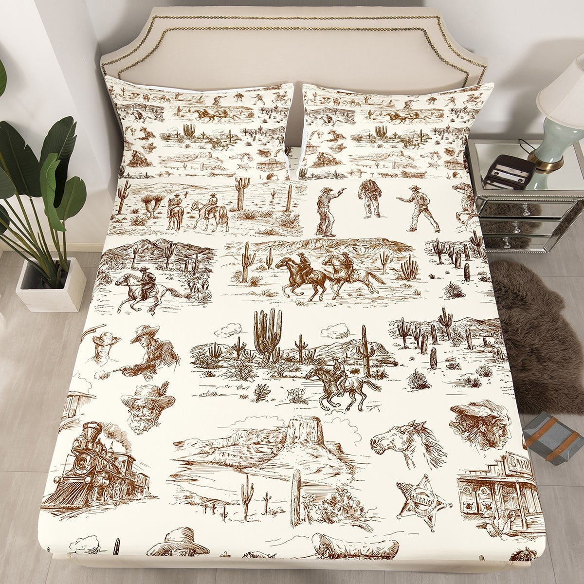 Western Cowboy Twin Bed Sheets American Wild West Desert Bedding Set ...