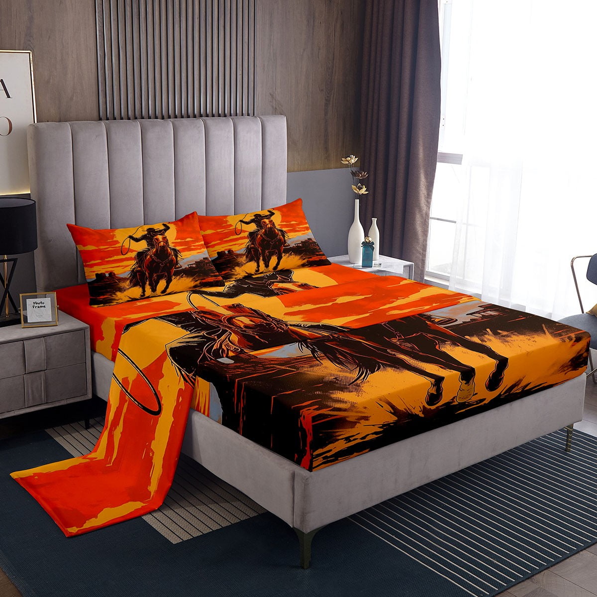 Western Cowboy Twin Bed Sheets Set,Wild West Style Horse Bedding Set ...