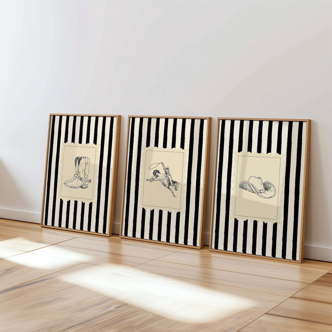 Western Cowboy Vintage Rodeo Sketch Black Wall Art Retro Horse Rustic ...
