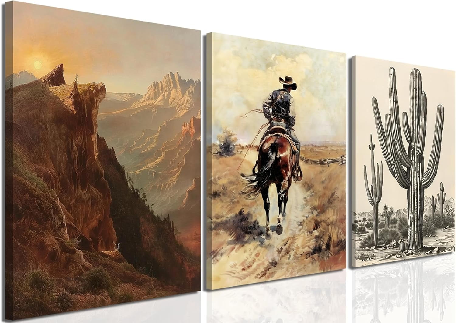 Western Cowboy Wall Art Set of 3, Vintage Southwestern Wall Decor ...
