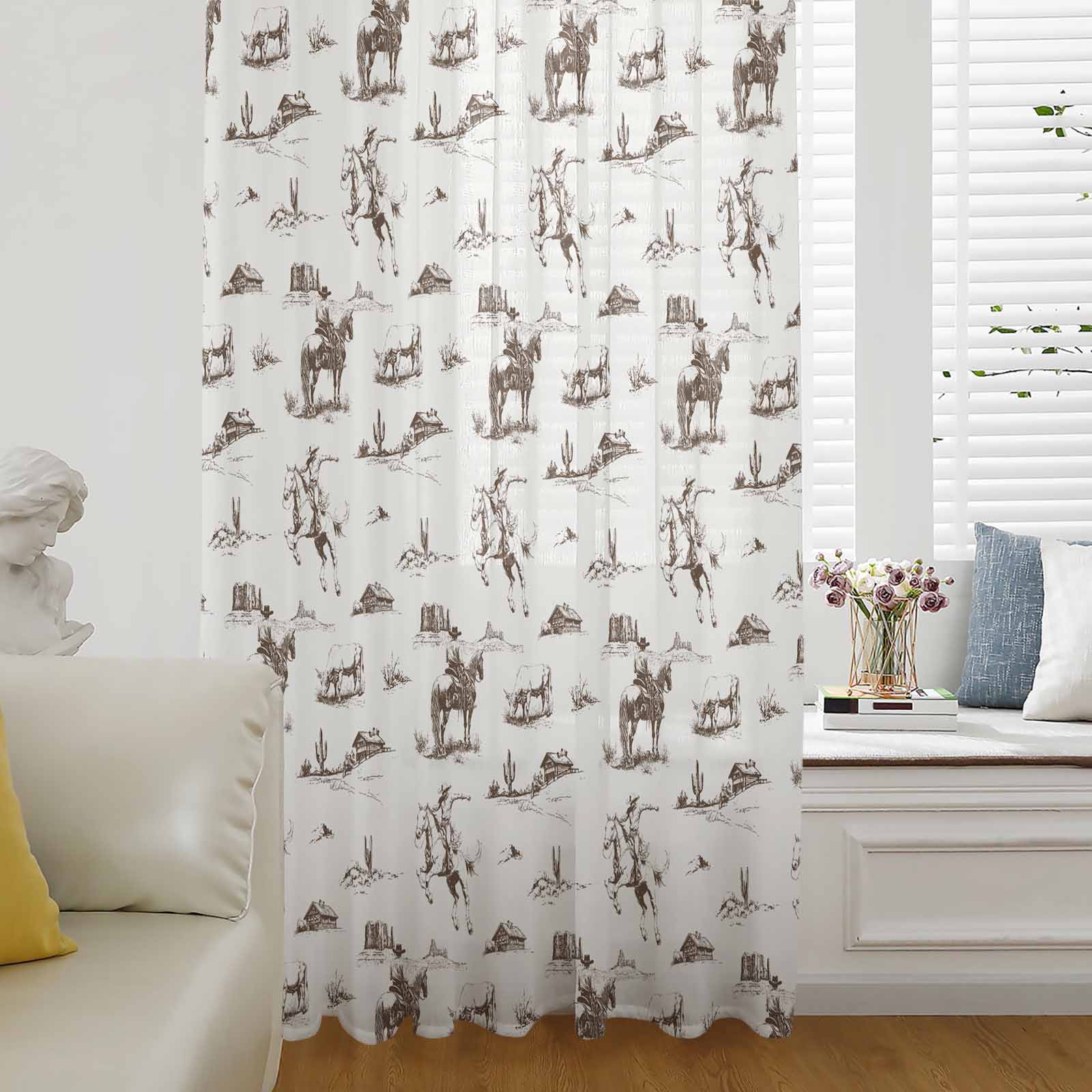 Western Cowboy Window Curtain 108 Inches Long,Retro Desert Cactus ...