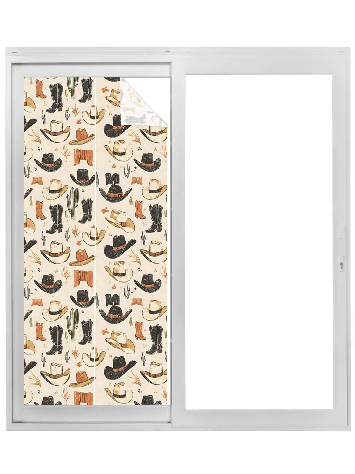 Western Cowboy Window Privacy Film, Country Vintage Art Boots Desert ...