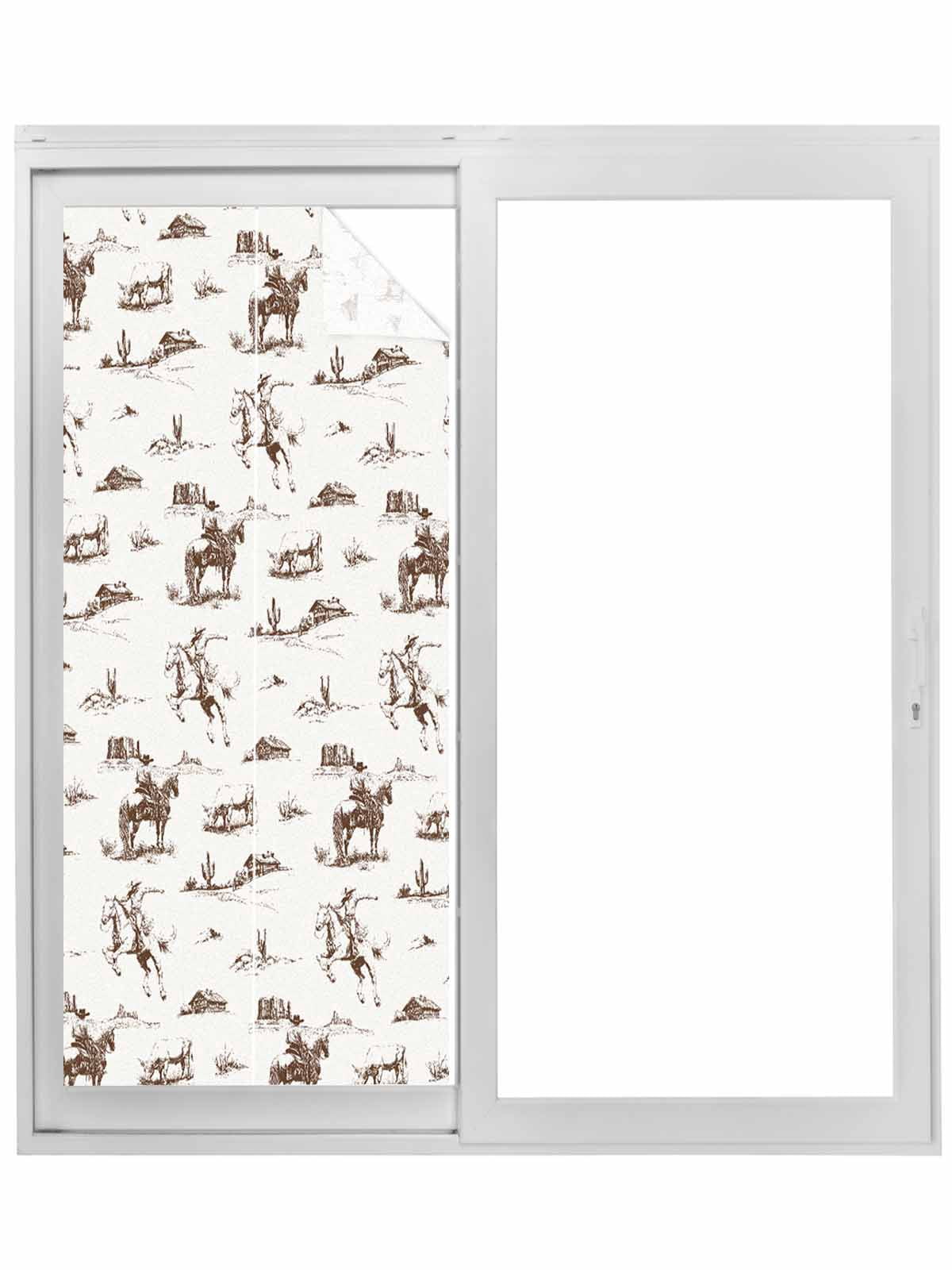 Western Cowboy Window Privacy Film, Retro Desert Cactus Country Cowboy ...