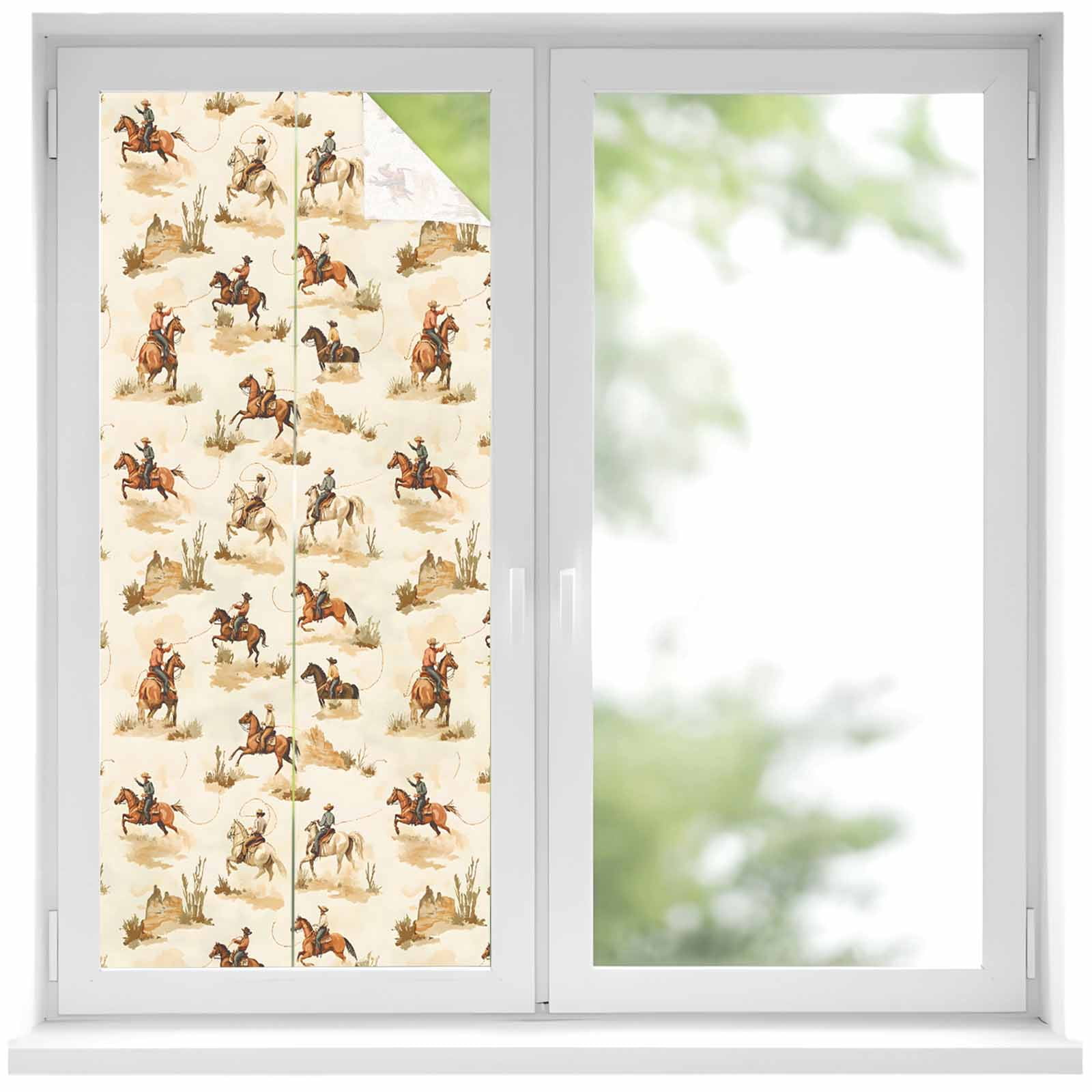 Western Cowboy Window Privacy Film, Vintage Country Horse Plants Art ...