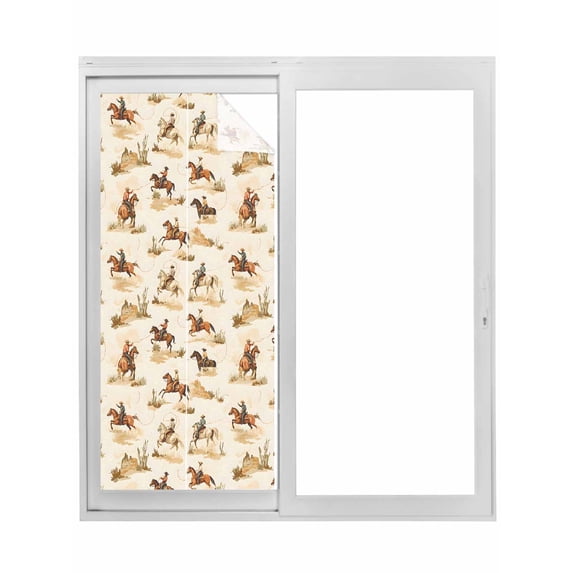 Western Cowboy Window Privacy Film, Vintage Country Horse Plants Art ...