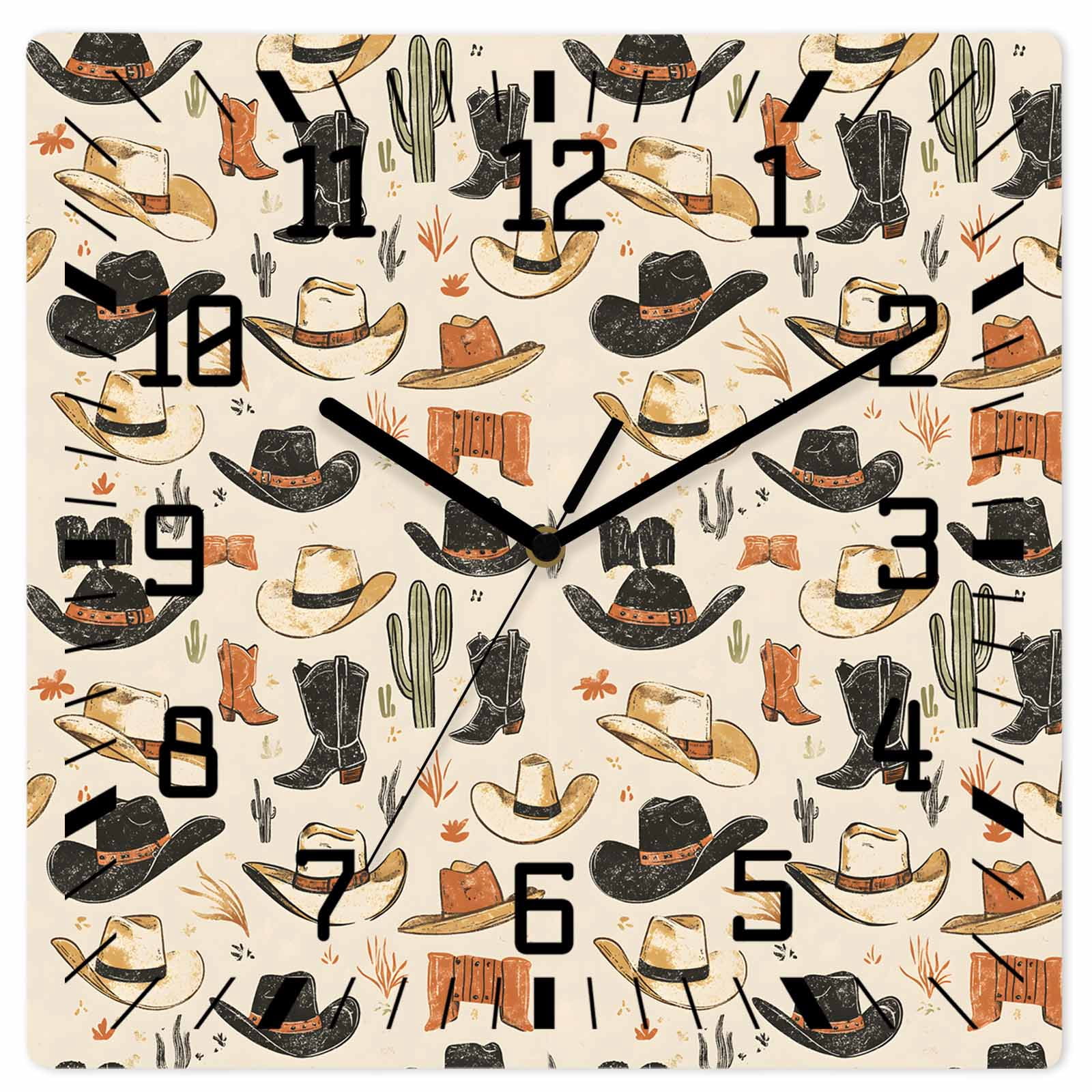 Western Cowboy Wooden Wall Clock Silent Non Ticking, Country Vintage ...
