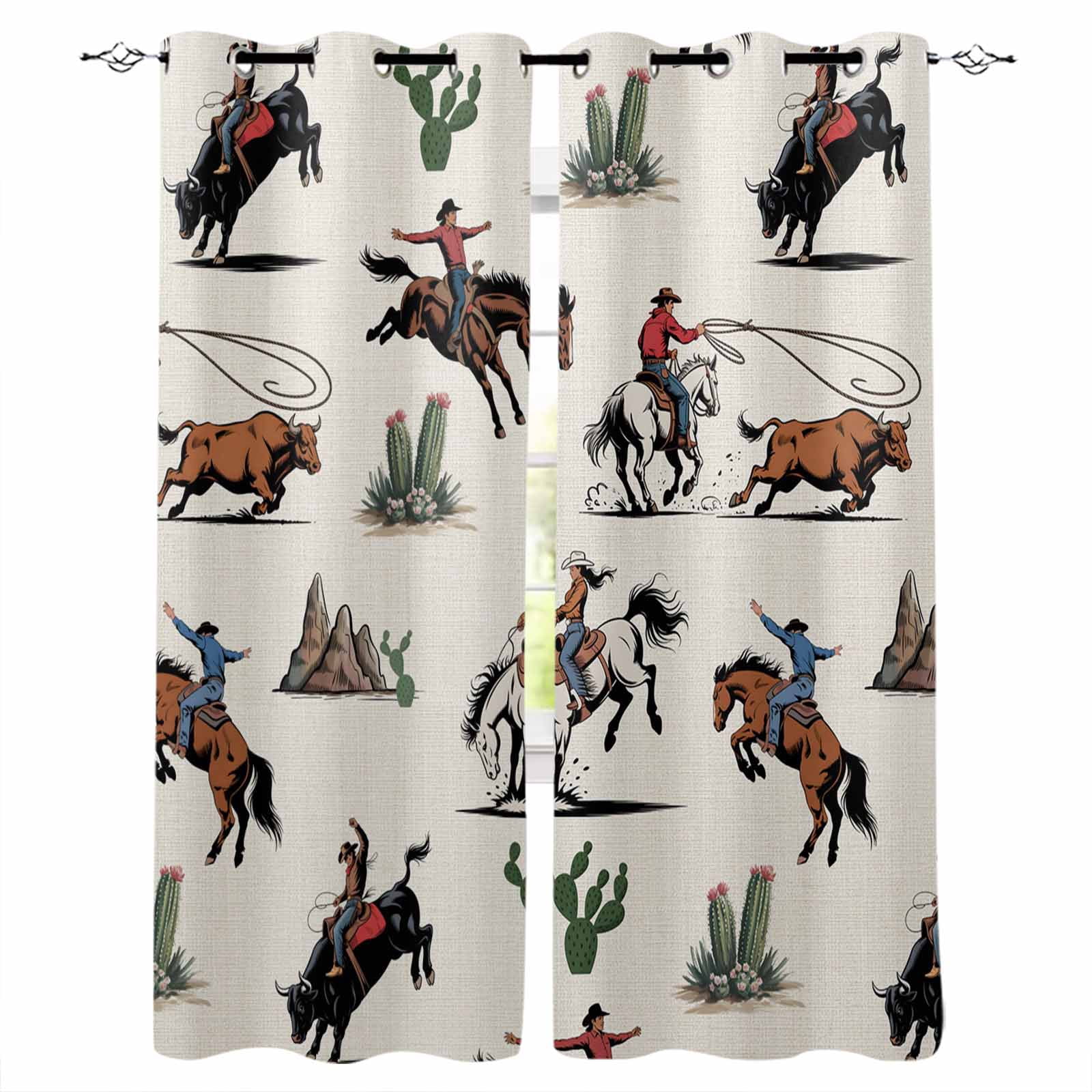 Western Cowboys Black Out Curtains 84 Inch Long for Living Room, Beige ...
