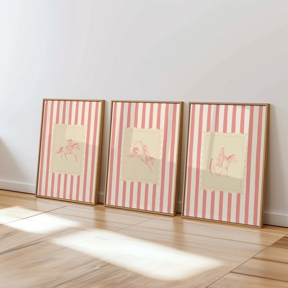 Western Cowboys Pink Vintage Rodeo Sketch Wall Art Retro Horse Rustic ...