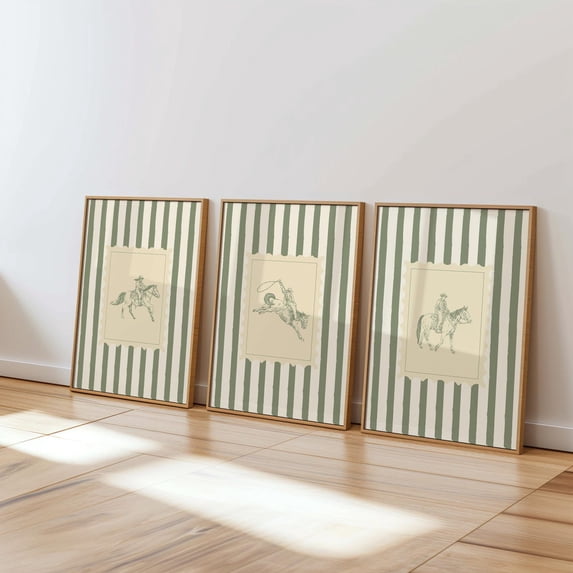 Western Cowboys Sage Vintage Rodeo Sketch Wall Art Retro Horse Rustic ...