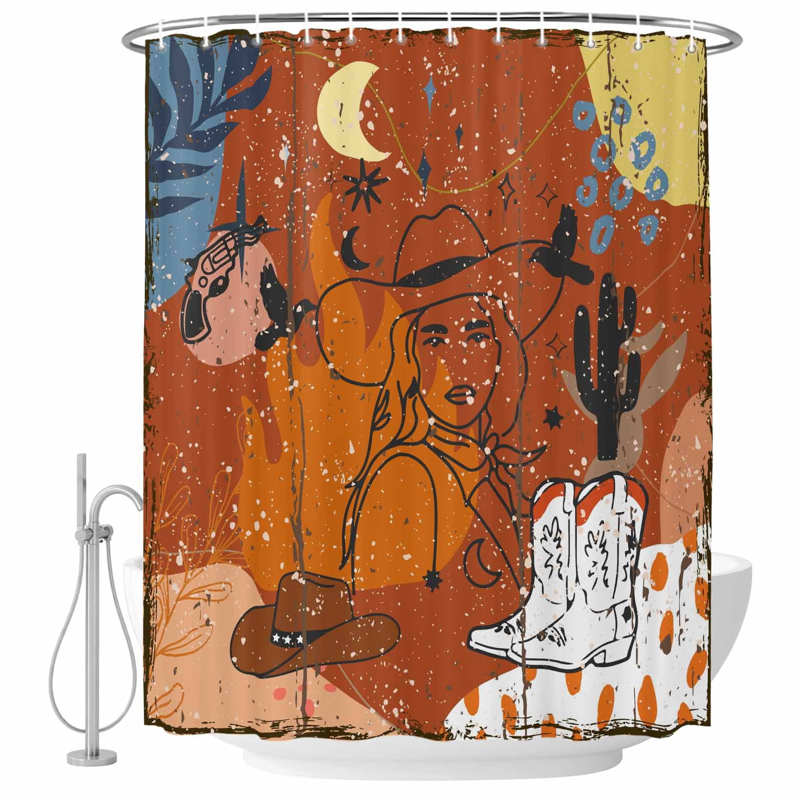 Western Cowboys Shower Curtain Set - Standard 72" x 72" Washable ...