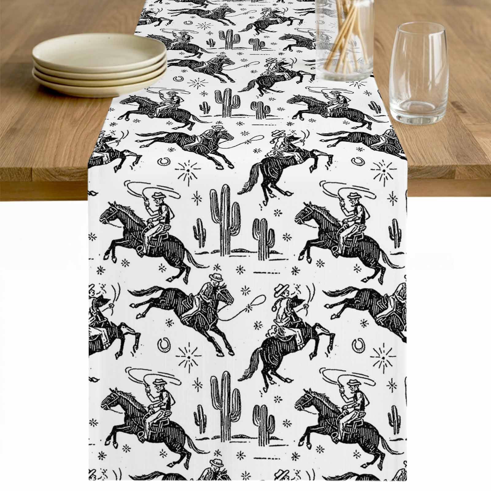 Western Cowboys Table Runner - 36 Inch Long Vintage Desert Cactus ...
