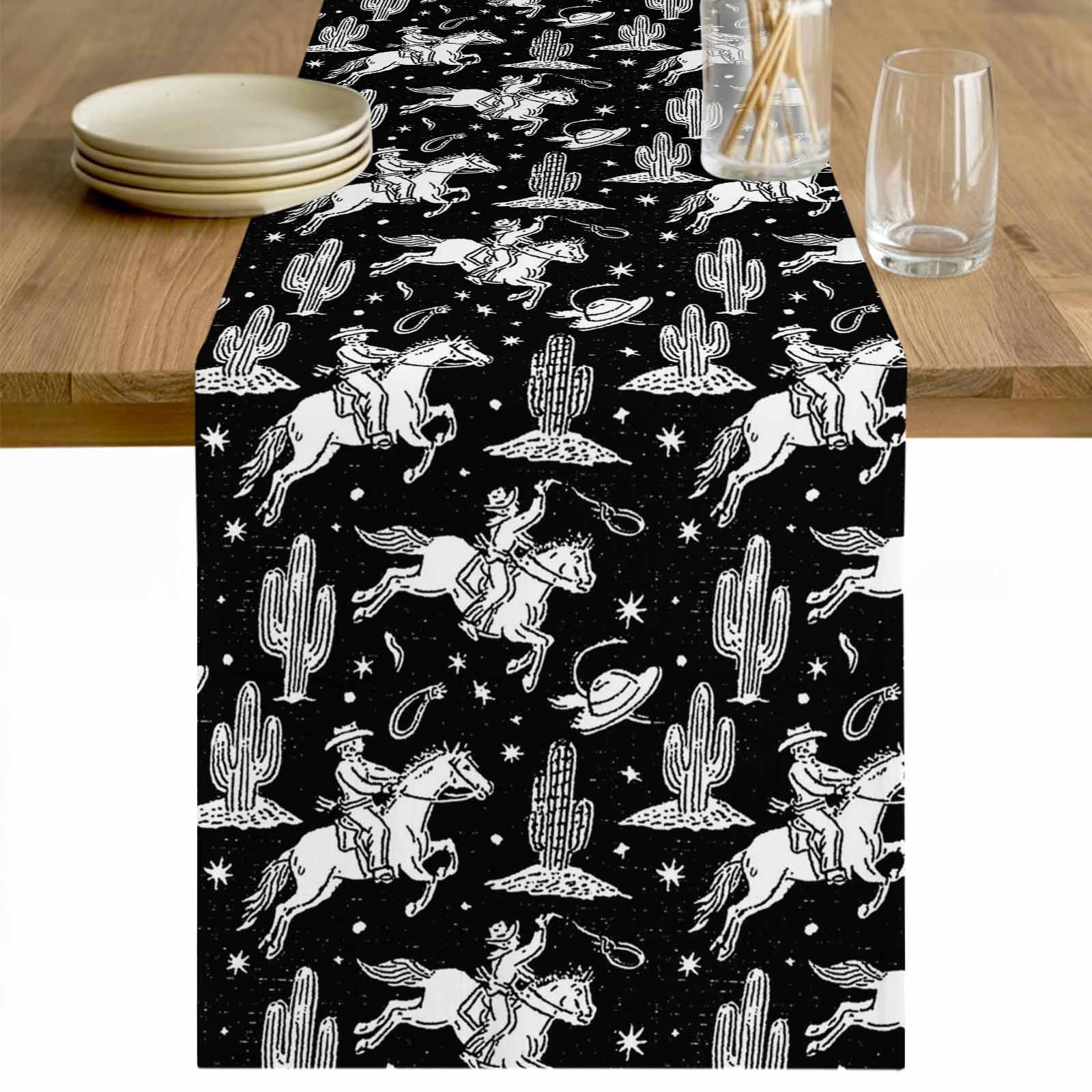 Western Cowboys Table Runner - 60 Inch Long Vintage Desert Cactus ...