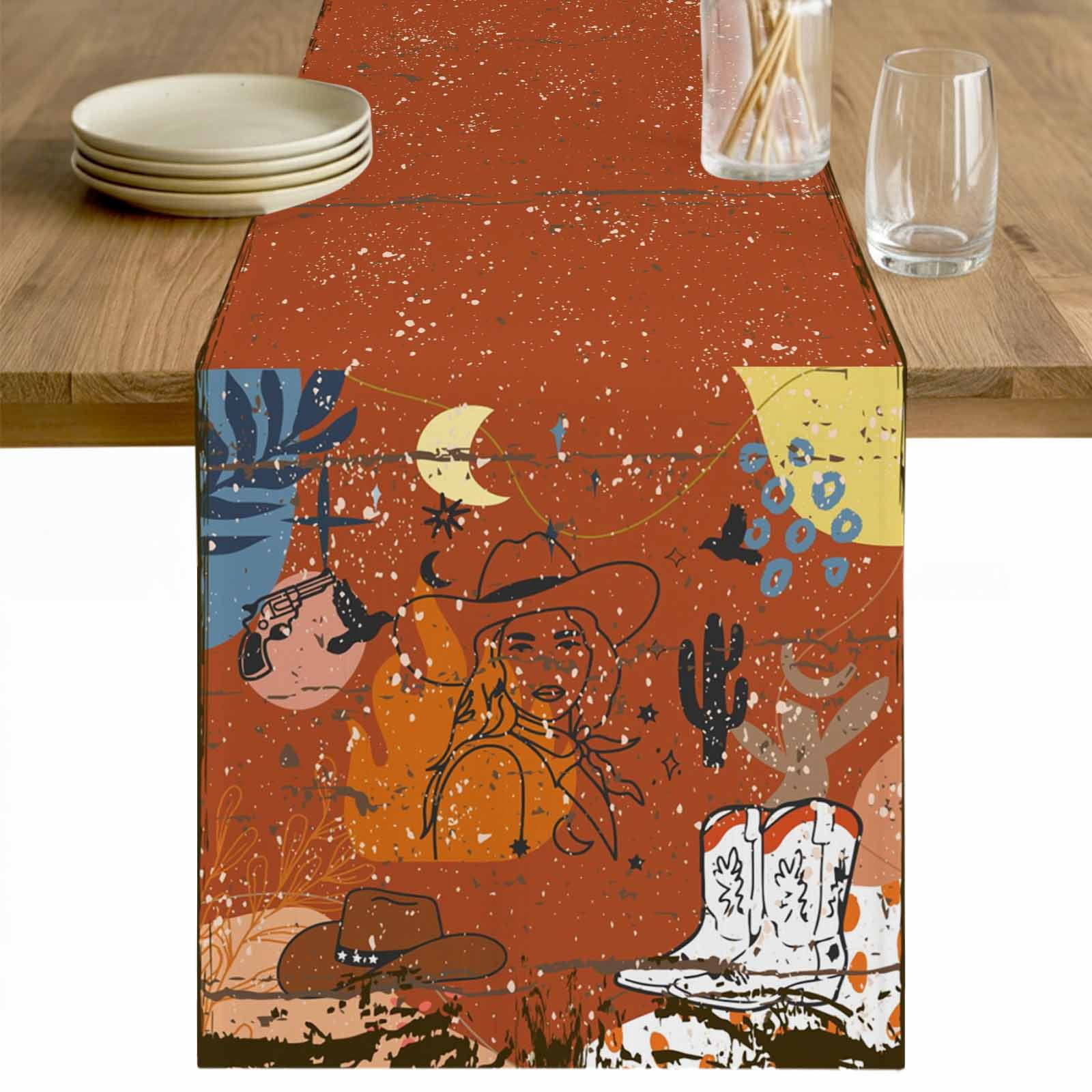 Western Cowboys Table Runner - 70 Inch Long Vintage Boho Abstract ...