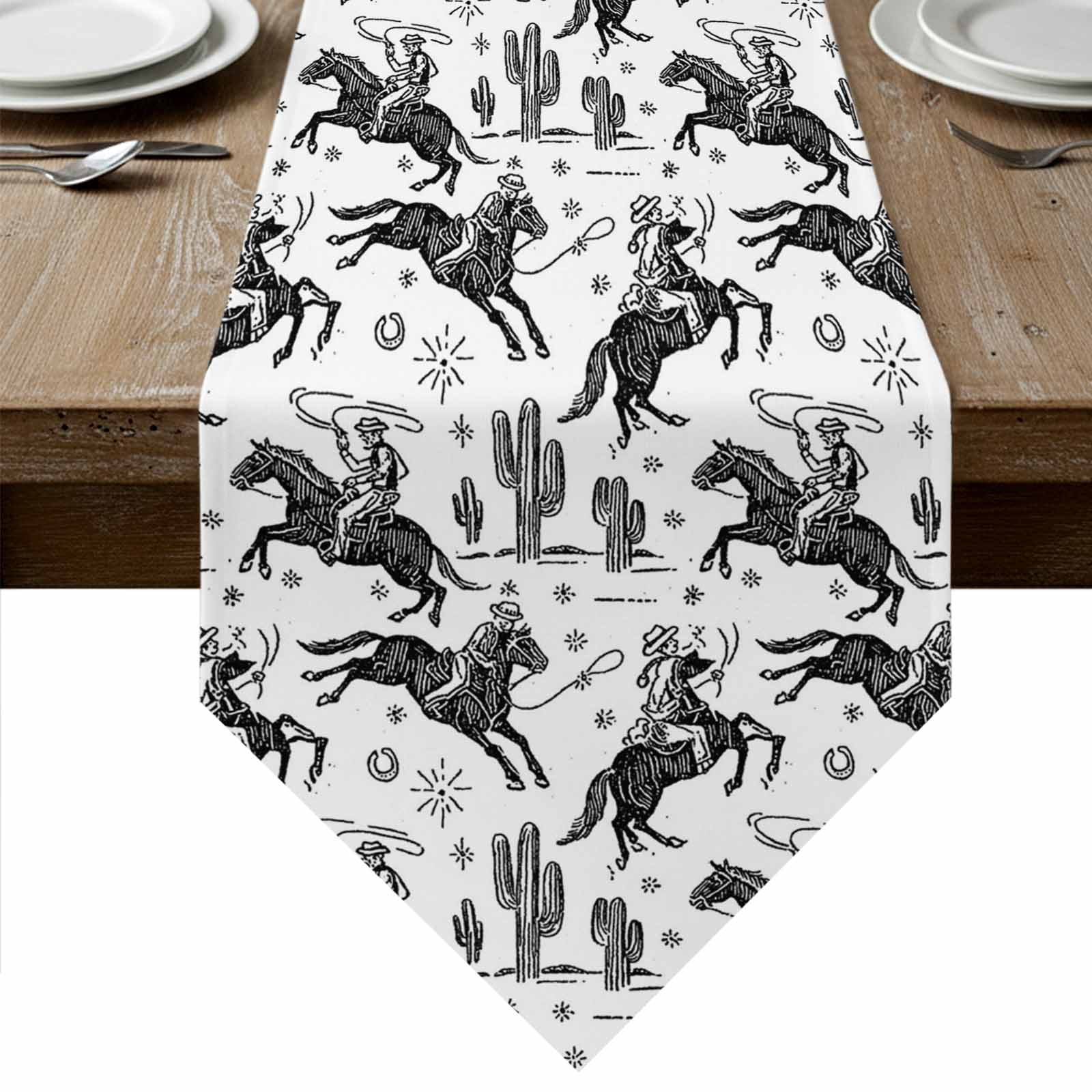 Western Cowboys Table Runner Linen Burlap Table Runner 90 Inches Long ...