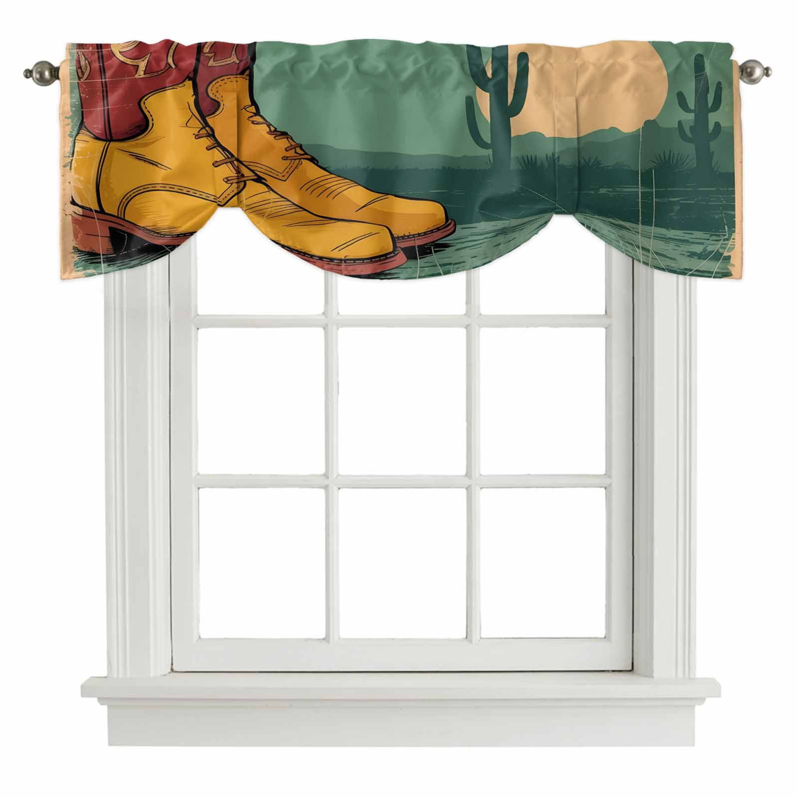 Western Cowboys Tie Up Valance Curtains for Windows, Kitchen Curtains ...
