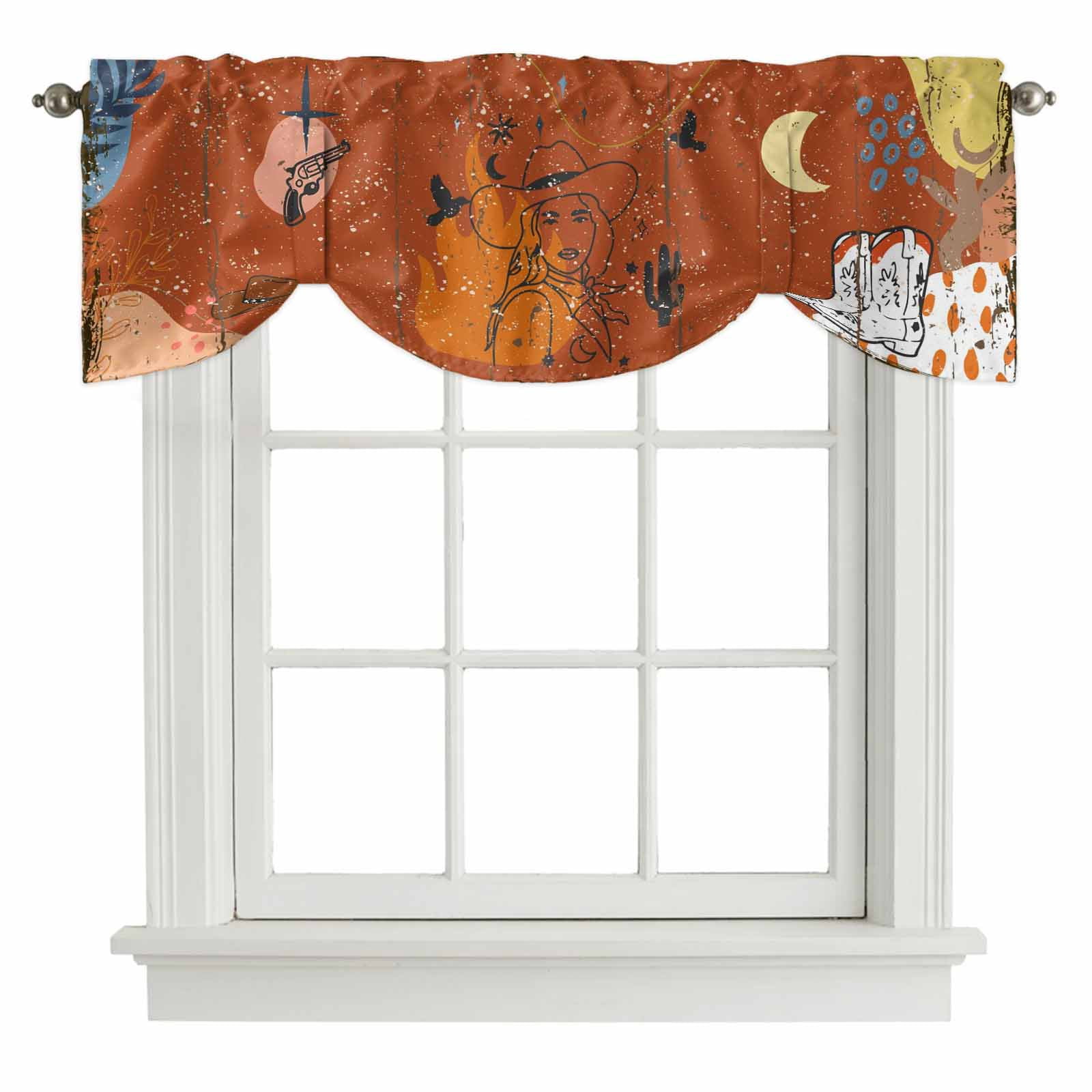 Western Cowboys Tie Up Valance Curtains for Windows, Kitchen Curtains ...