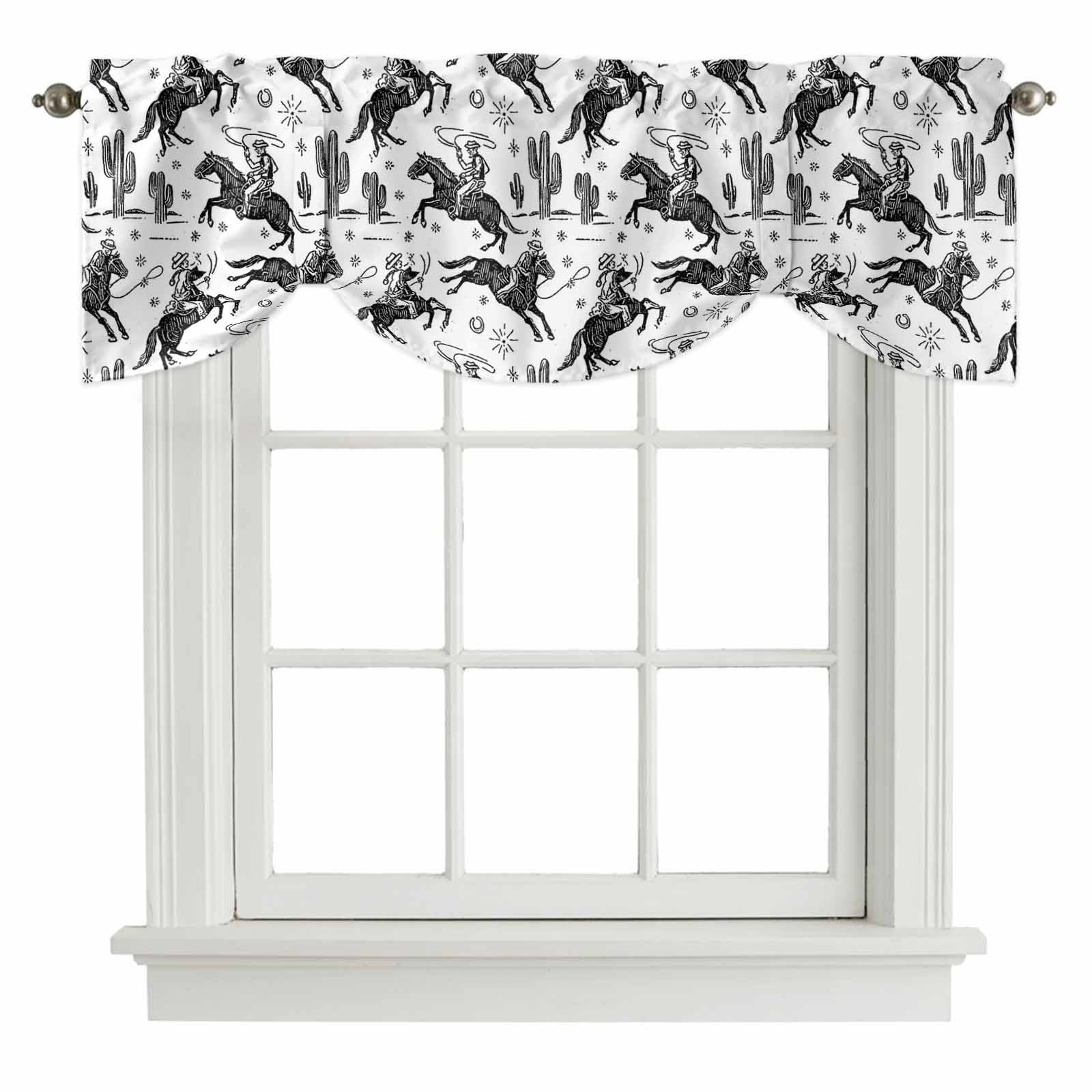 Western Cowboys Tie Up Valance Curtains for Windows, Kitchen Curtains ...