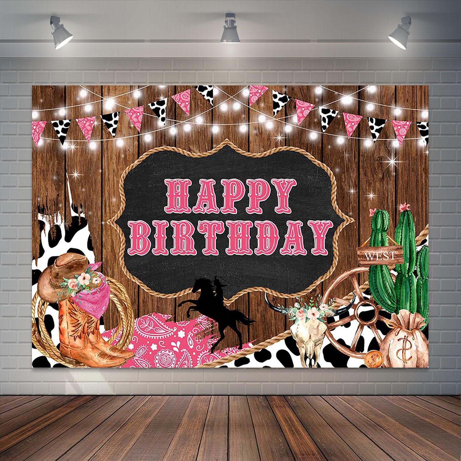 Western Cowgirl Backdrop Pink Wild West Happy Birthday Photography ...