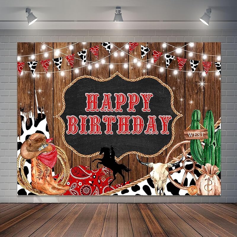 Western Cowgirl Backdrop Red Wild West Happy Birthday Photography ...